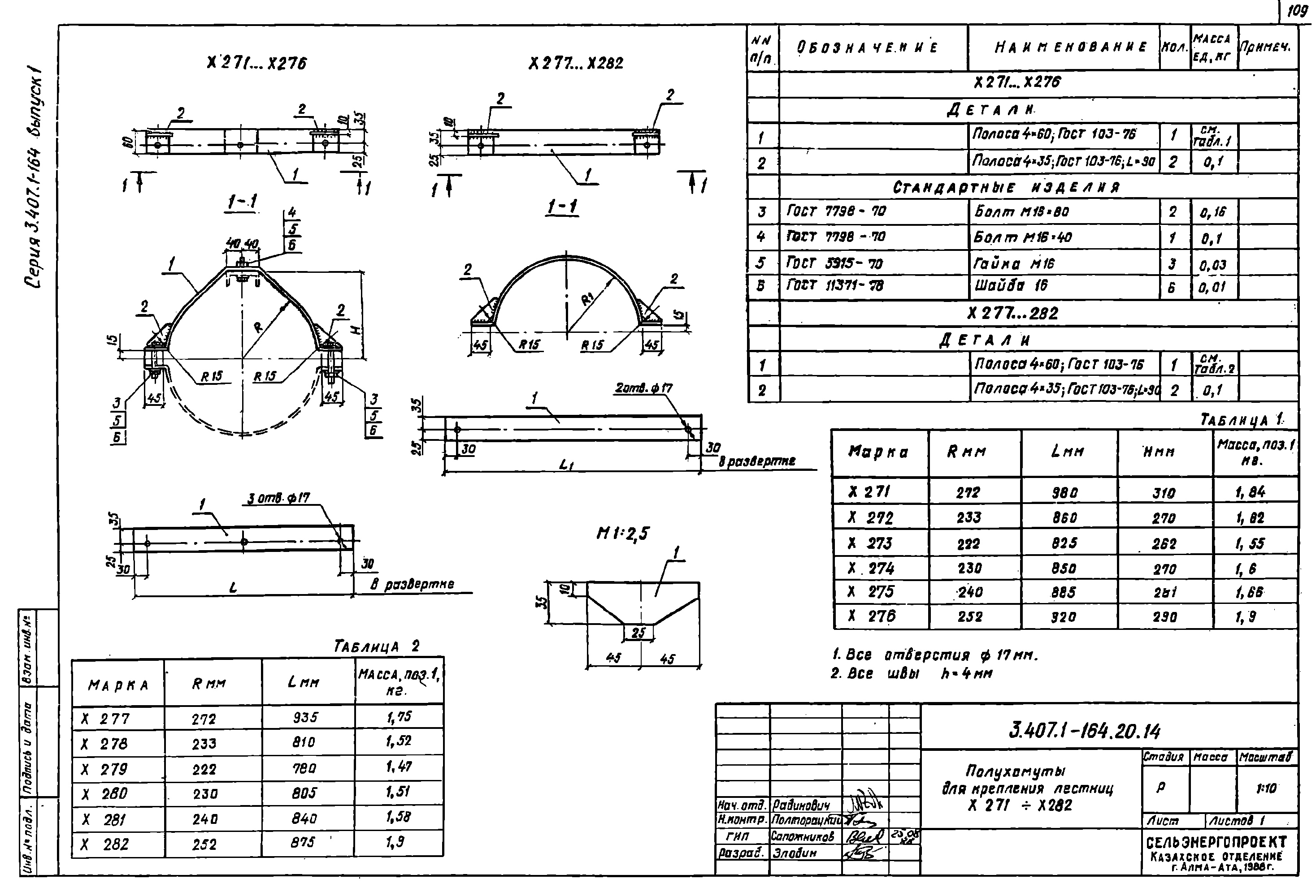 Полухомут для крепления лестниц Х271, типовой проект 3.407.1-164.1 С245 ...